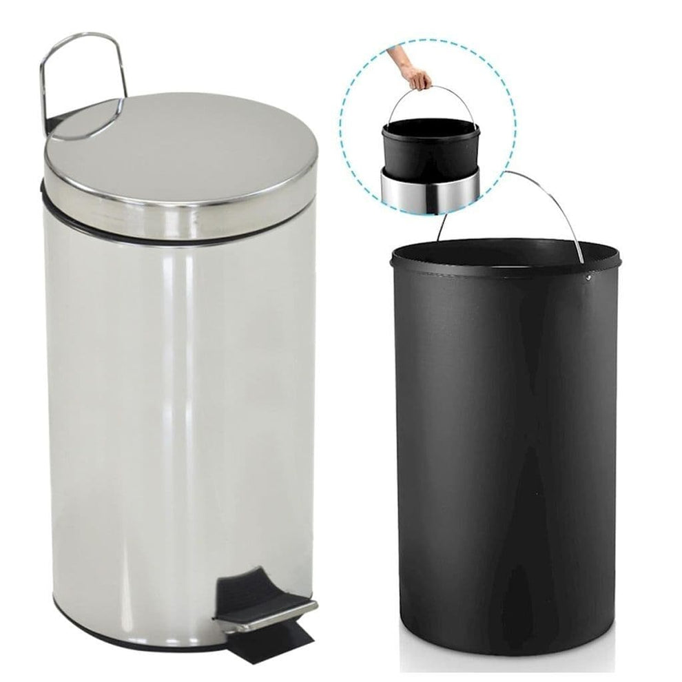 30L Stainless Steel Slim Indoor Kitchen Bin With Handle & Inner Bin ...