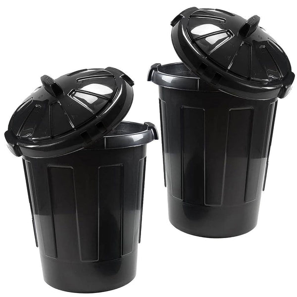 80L Extra Large Black Plastic Kitchen Garden Waste Storage Bin With Li ...