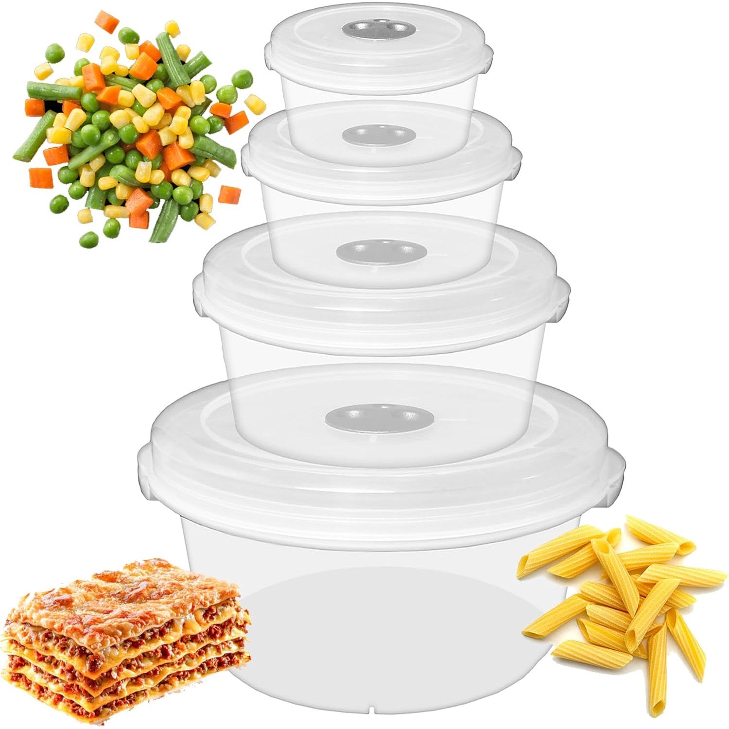 Set of 4 Strong Plastic Microwave Food Containers With Steam Control V ...